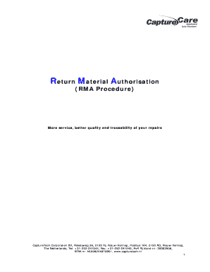Fillable Online capturecare Return Material Authorisation RMA Procedure ...