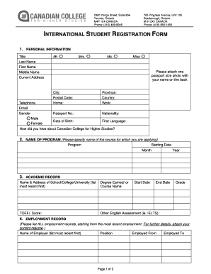 Fillable Online thecanadiancollege INTERNATIONAL STUDENT REGISTRATION ...