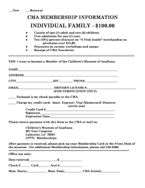 Fillable Online Individual Family Membership Application - Children's ...