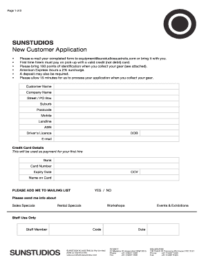 Fillable Online SUNSTUDIOS New Customer Application Fax Email Print ...