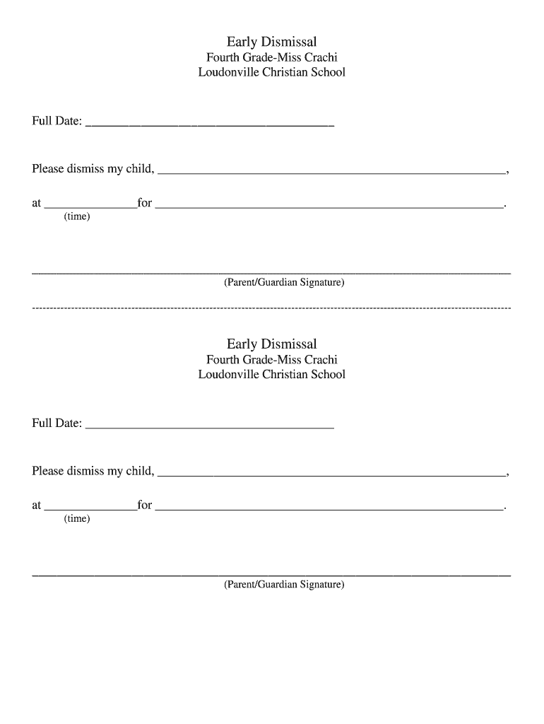 Early Dismissal Note Fill Online Printable Fillable Blank PdfFiller