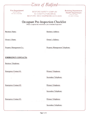 Fillable Online ci bedford nh Occupant Pre-Inspection Checklist Fax ...