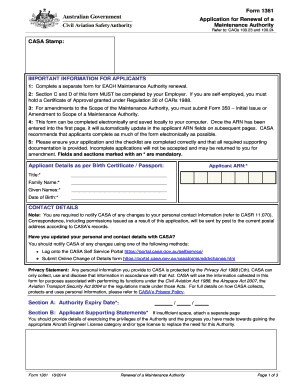 Fillable Online casa govcms gov Form 1361 bApplicationb for Renewal of ...