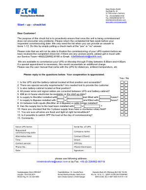 Fillable Online Start - up - checklist - Eaton Power Fax Email Print ...