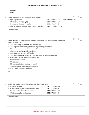 Fillable Online fullmoonconsulting Calibration supplier audit checklist ...