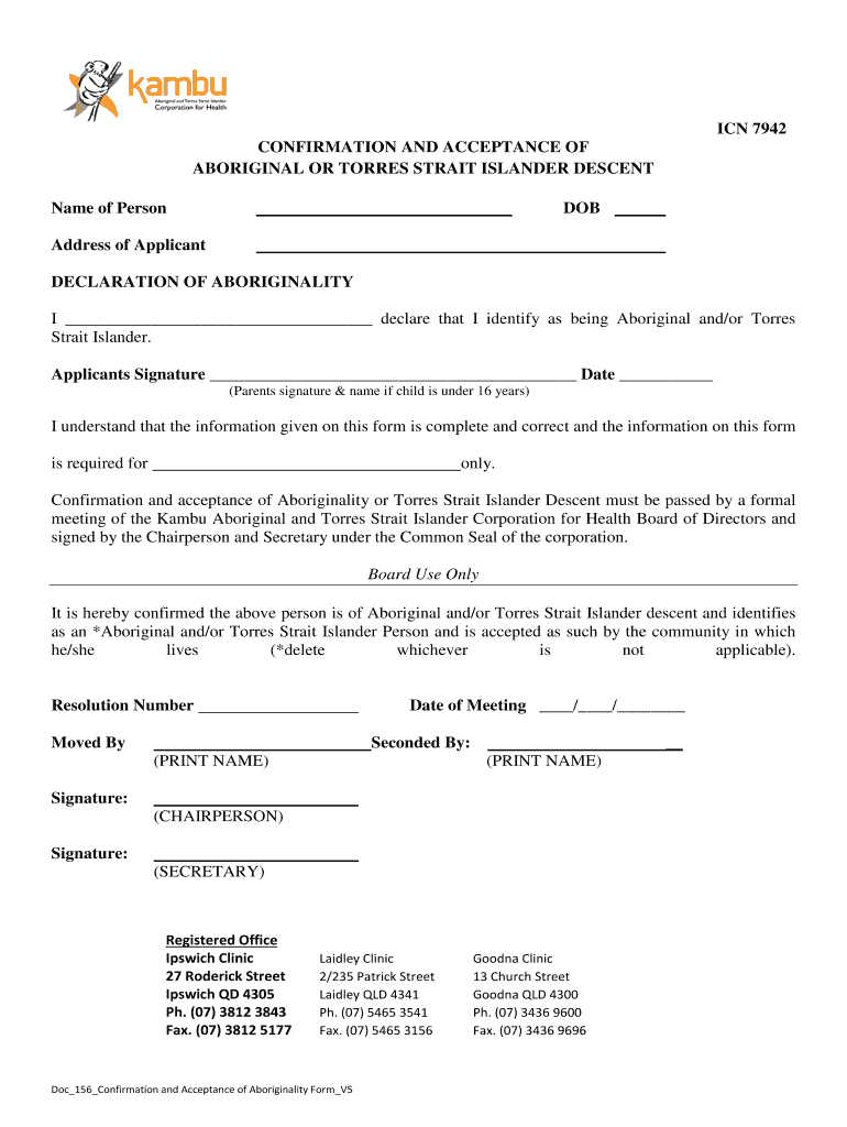 Fillable Online ICN 7942 CONFIRMATION AND ACCEPTANCE OF ABORIGINAL OR ...
