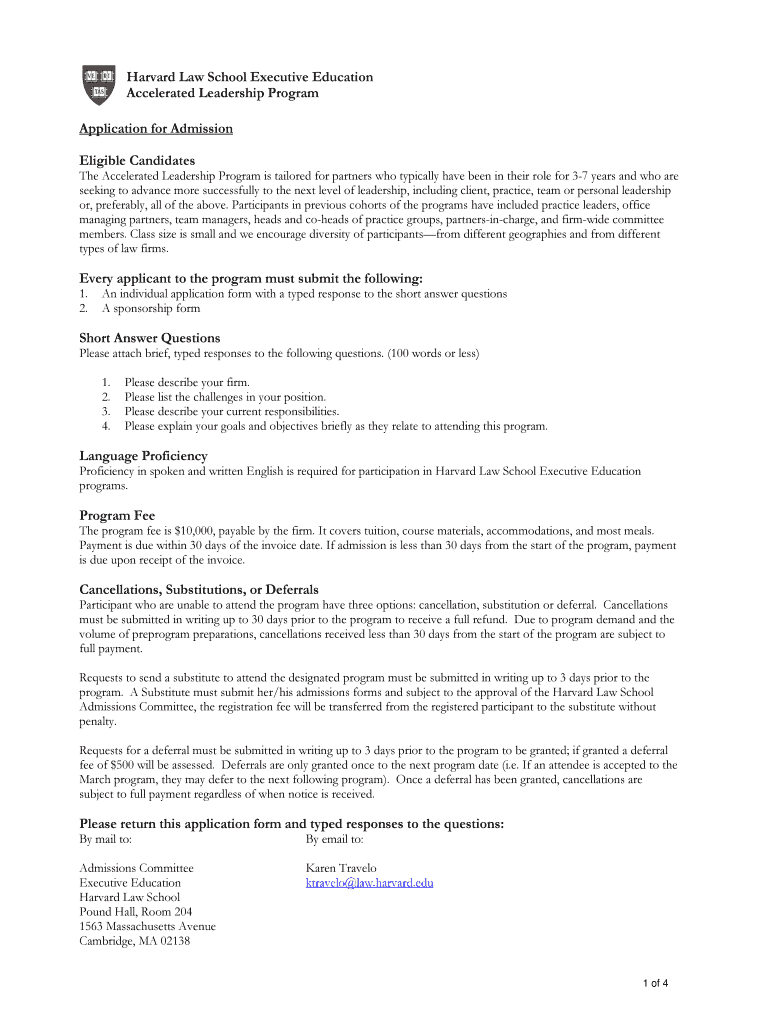 Fillable Online execed law harvard Harvard Law School Executive Education Accelerated Leadership ...