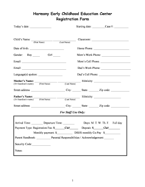 Fillable Online Harmony Early Childhood Education Center Registration ...