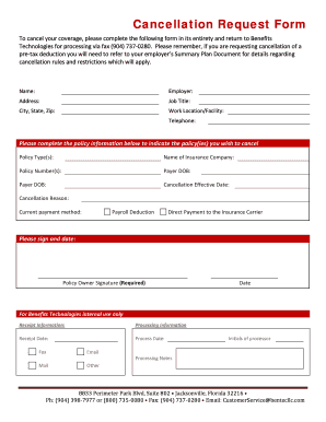 Fillable Online Cancellation Request Form - bBenefoliob Fax Email Print ...