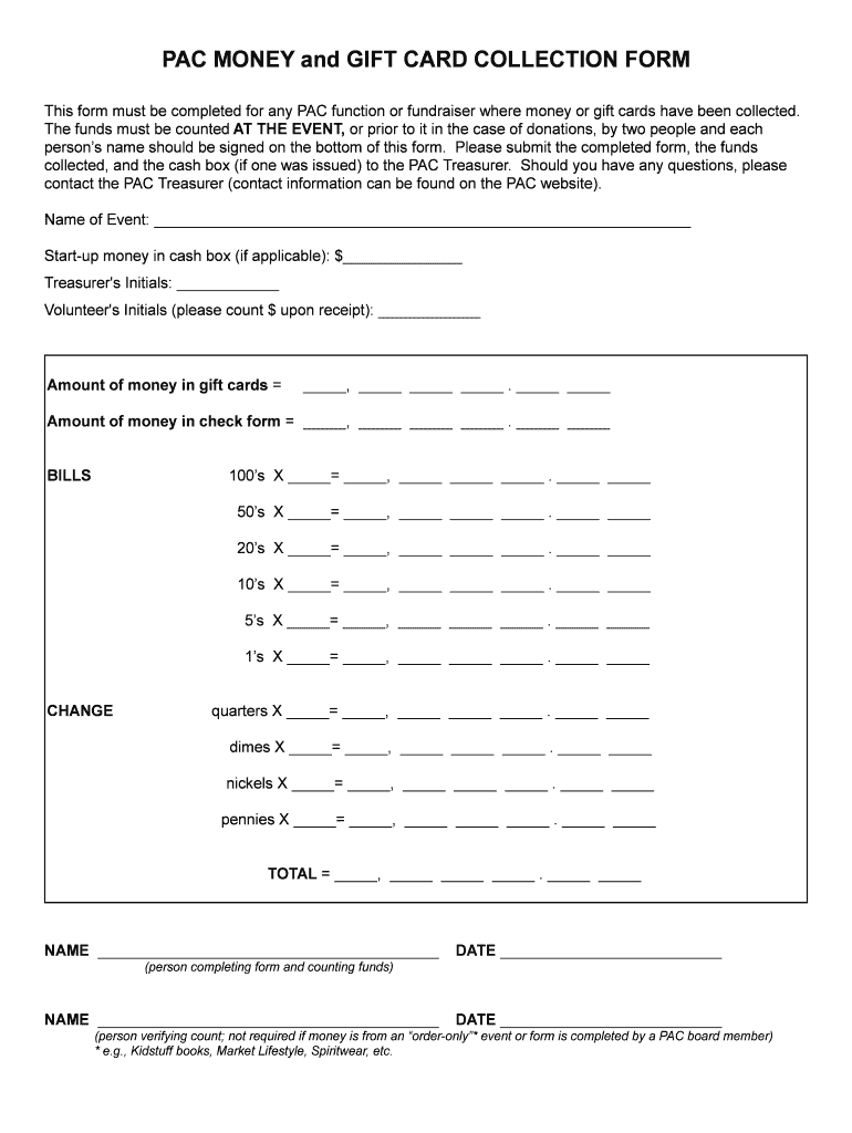 Fillable Online cetronia my-pta PTO MONEY COLLECTION FORM - bCetroniab ...