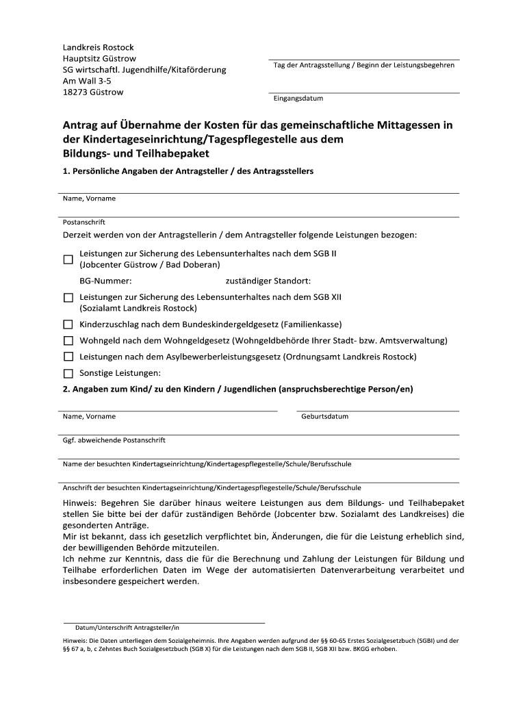 Ausfüllbar Online landkreis-rostock Antrag auf bernahme der Kosten fr das gemeinschaftliche Fax ...