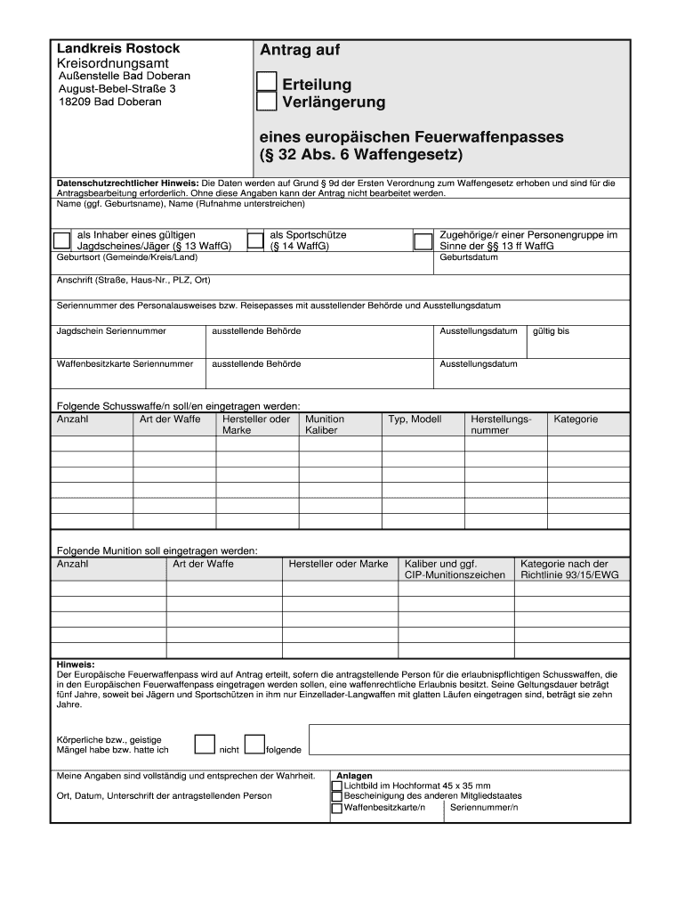Ausfüllbar Online landkreis-rostock Antrag auf Kreisordnungsamt Erteilung Verlngerung eines Fax ...