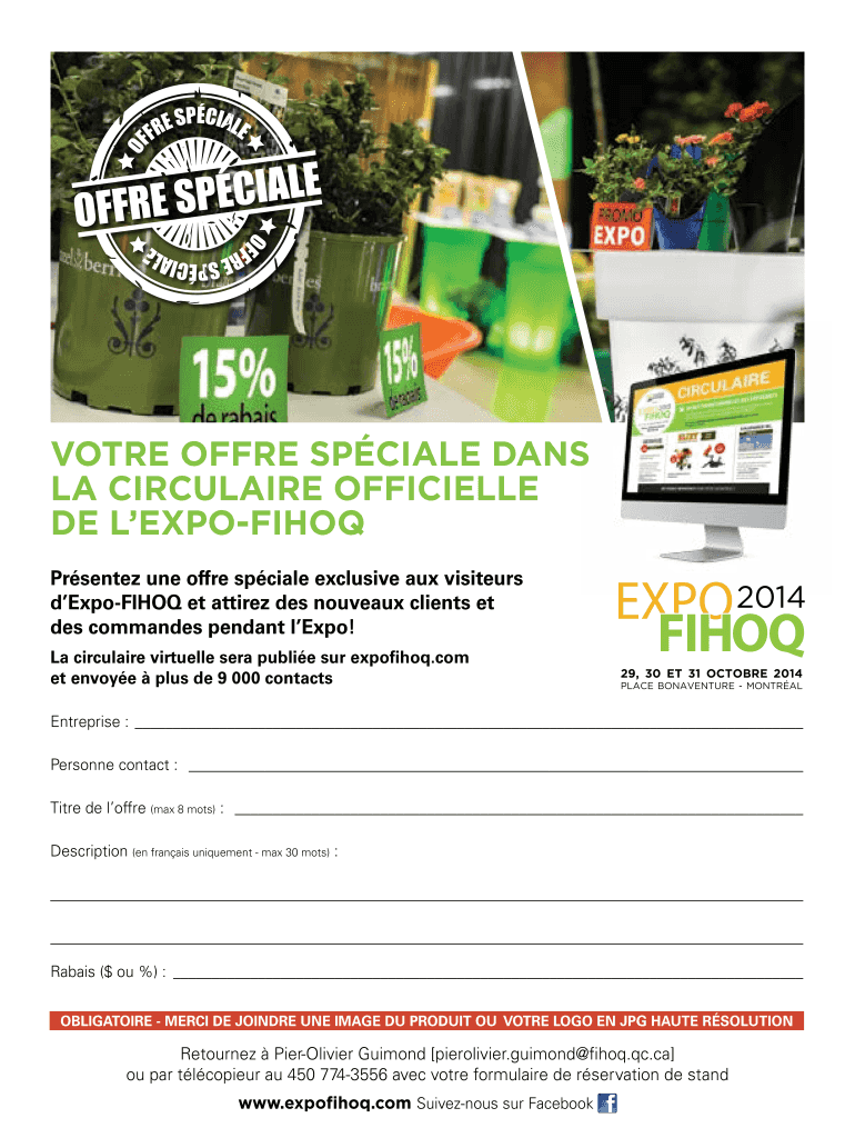 Fillable Online Votre offre sp ciale dans la circulaire officielle de l'expo-fihoq Fax Email ...