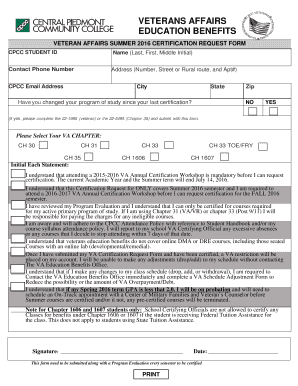 Fillable Online cpcc VA Certification Request bFormb Fax Email Print ...