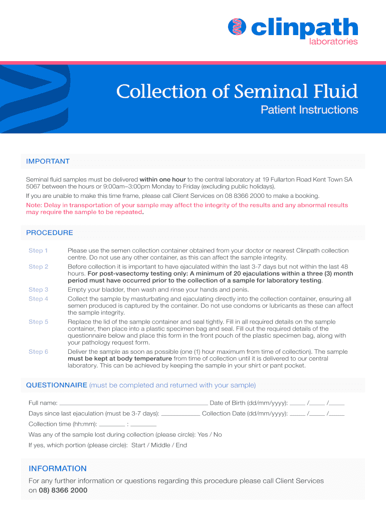 Fillable Online Collection of Seminal Fluid Fax Email Print - pdfFiller