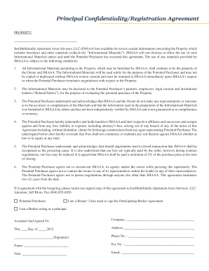 Fillable Online Principal ConfidentialityRegistration Agreement Fax ...