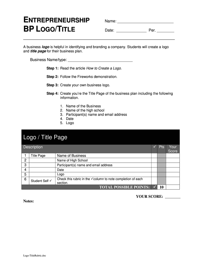 Fillable Online mrgriffin ENTREPRENEURSHIP BP LOGOTITLE - Mr Griffin Fax Email Print - pdfFiller