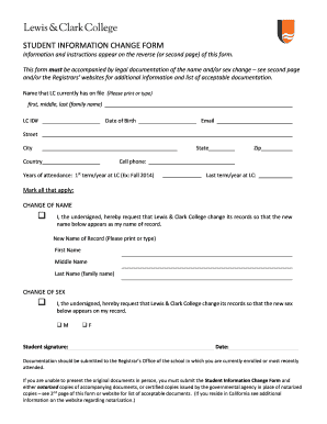 Fillable Online college lclark Student information change bformb ...