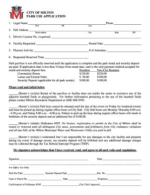 Fillable Online CITY OF MILTON PARK USE APPLICATION Fax Email Print - pdfFiller