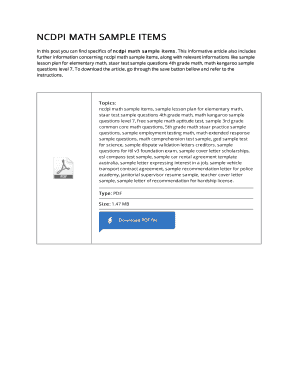 Fillable Online pinbooks Document About Ncdpi Math Sample Items Pinbookstop Digital PDF Fax ...