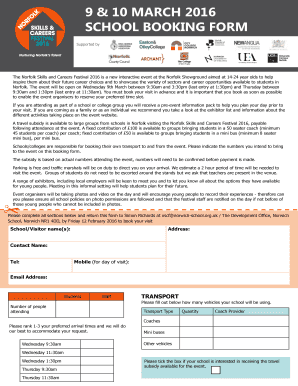Fillable Online 9 10 MARCH 2016 SCHOOL BOOKING FORM Fax Email Print ...