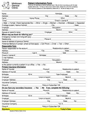 Fillable Online Patient Information Form - bmidtowndentalclinicbbcomb ...