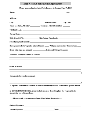 Fillable Online vhsra 2015 VHSRA Scholarship Application - vhsra Fax ...