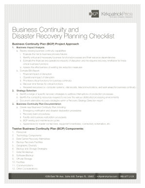 Fillable Online Business Continuity Plan (BCP) Project Approach Fax ...