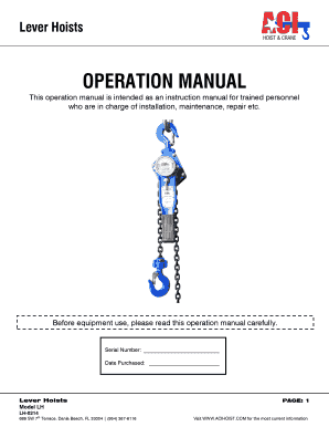 Fillable Online Lever Hoists OPERATION MANUAL This operation manual is ...