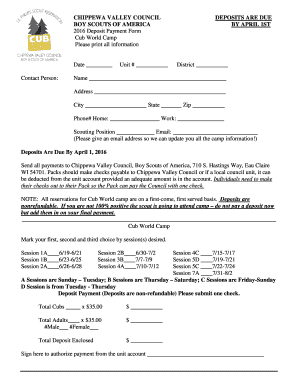 Fillable Online 2016 Cub World Deposit Form Fax Email Print - pdfFiller