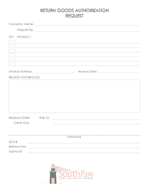 Fillable Online RGA Request Form - South Paw Marketing Fax Email Print ...