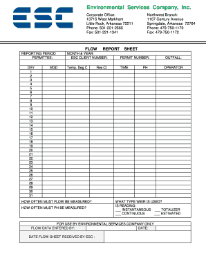 Fillable Online Flow Sheet - Environmental Services Company, Inc. Fax ...