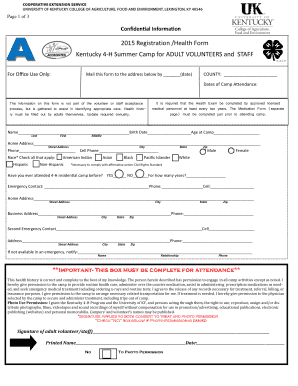 Fillable Online 4hcamp ca uky 2015 Registration Health Form Kentucky 4 ...