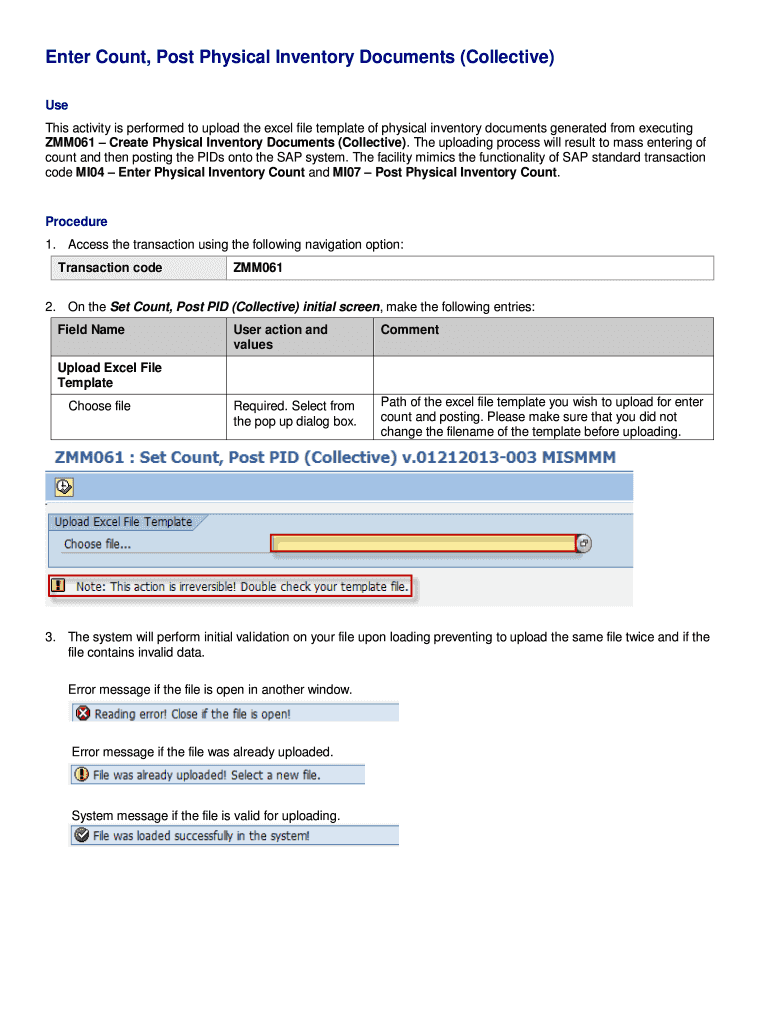Fillable Online Enter Count, Post Physical Inventory Documents ...