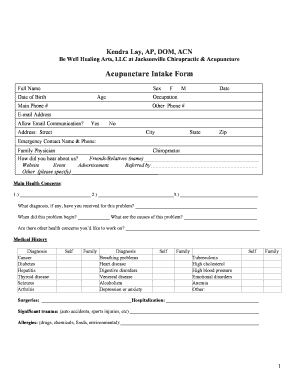 Fillable Online Acupuncture Intake Form - kendralaycom Fax Email Print ...