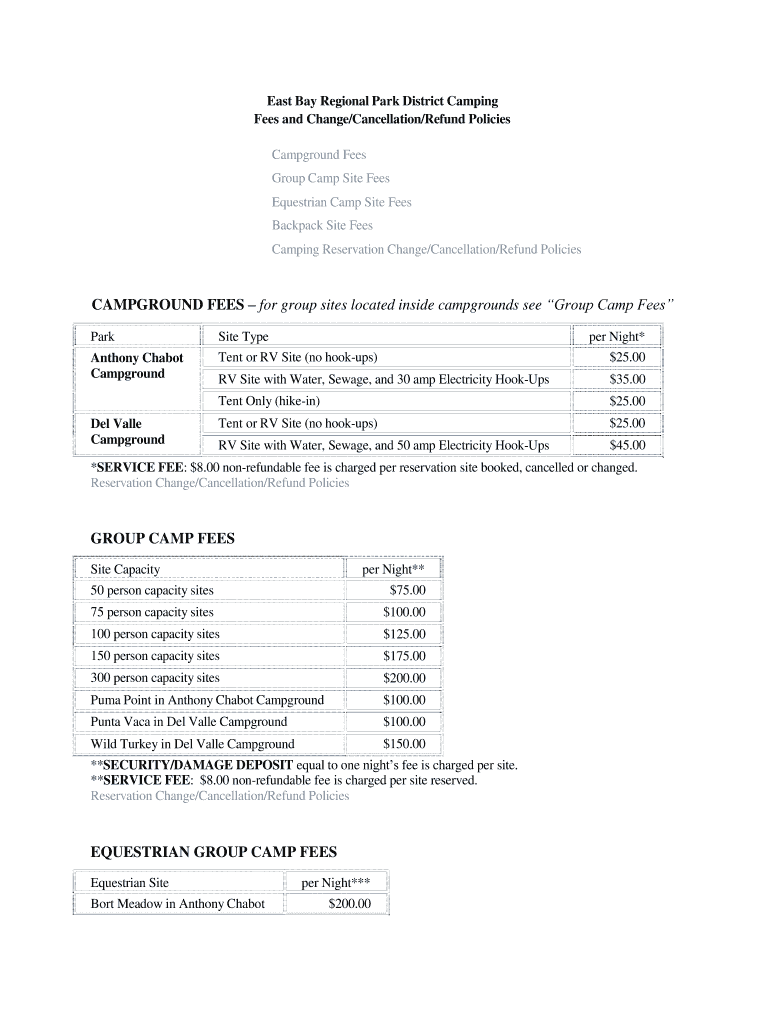 Fillable Online East Bay Regional Park District Camping Fax Email Print - pdfFiller