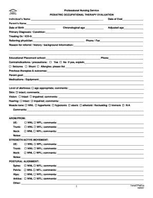 Fillable Online PEDIATRIC OCCUPATIONAL THERAPY EVALUATION Fax Email ...