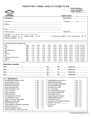 Fillable Online PEDIATRIC HOME HEALTH CARE PLAN Patient Identifiers Fax ...