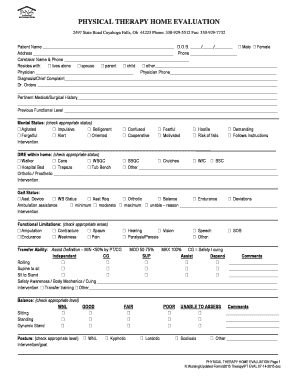 Fillable Online PHYSICAL THERAPY HOME EVALUATION ...