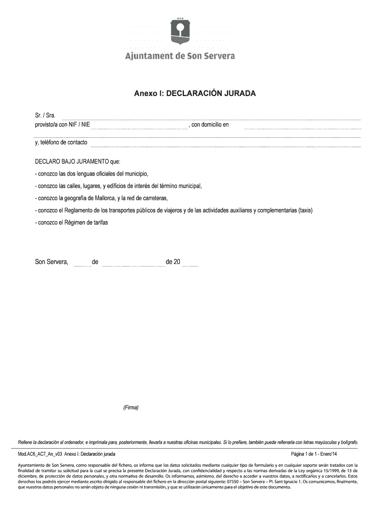 Anexo I DECLARACIN JURADA - sonserveraes: Rellena, firma y envía para firmar | DocHub