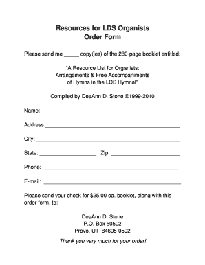 Fillable Online ldsorganists Resources for LDS Organists Order Form ...