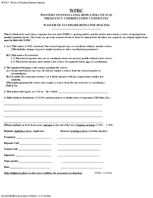 Fillable Online wprcinfo Waiver of Standard Repeater Spacing (Form 111 ...