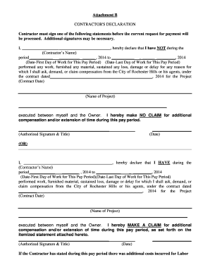 Fillable Online Attachment B CONTRACTOR39S DECLARATION Contractor must ...
