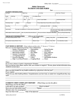 Fillable Online Shiloh Chiropractic PATIENT INTAKE FORM Fax Email Print ...