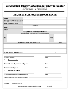 Fillable Online web ccesc k12 oh Professional Leave Form - Columbiana ...