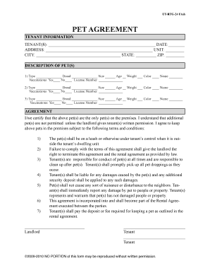 Fillable Online UT-RTG-24 Pet Agreement - Rentegration Fax Email Print ...
