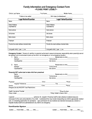 Fillable Online stjosephwsp ACCFamily Information Emergency Contact Form - stjosephwsp Fax Email ...