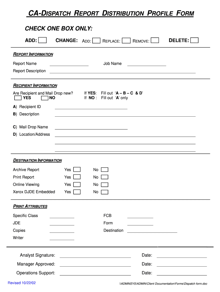 Fillable Online Dispatch formPDF Fax Email Print - pdfFiller