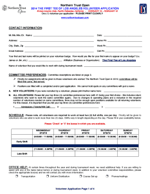 Fillable Online 2014 NTO First Tee of Los Angeles Volunteer Application ...
