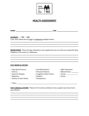 Fillable Online HEALTH ASSESSMENT - bfamilymedicineofmaltab Fax Email ...